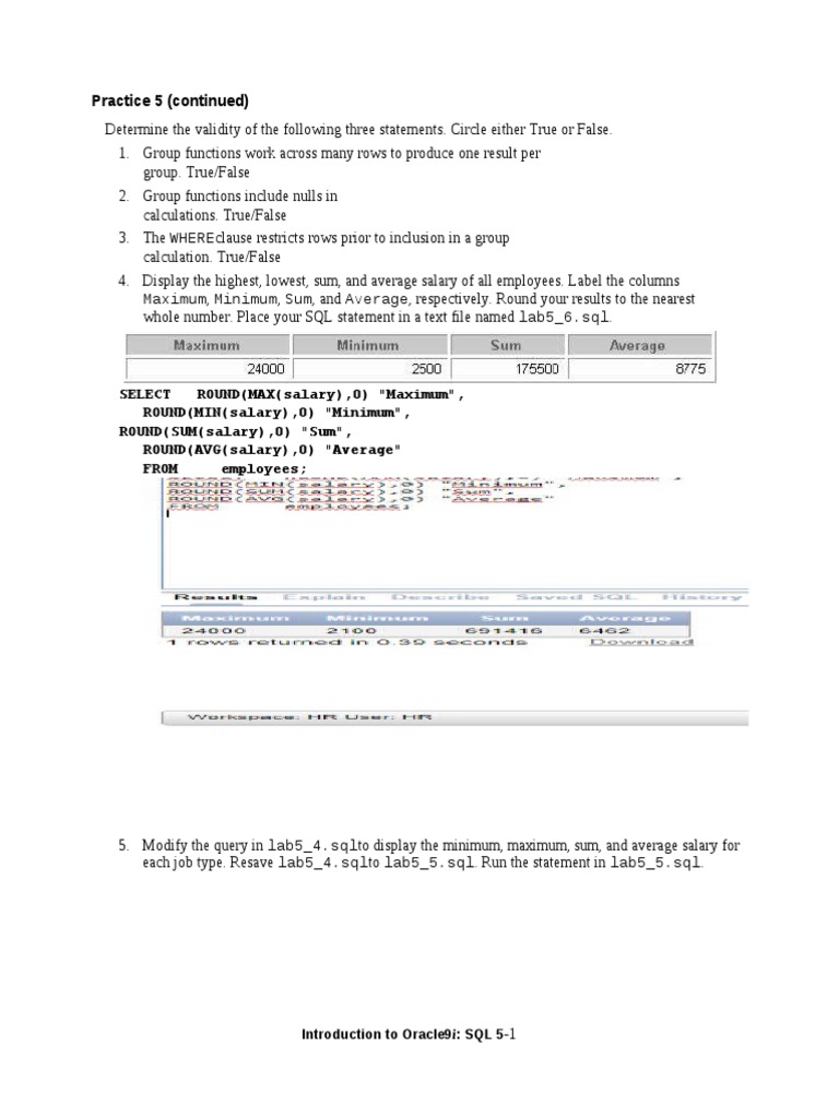 Oracle9i SQL Practice Exercises | PDF | Computer Programming | Databases