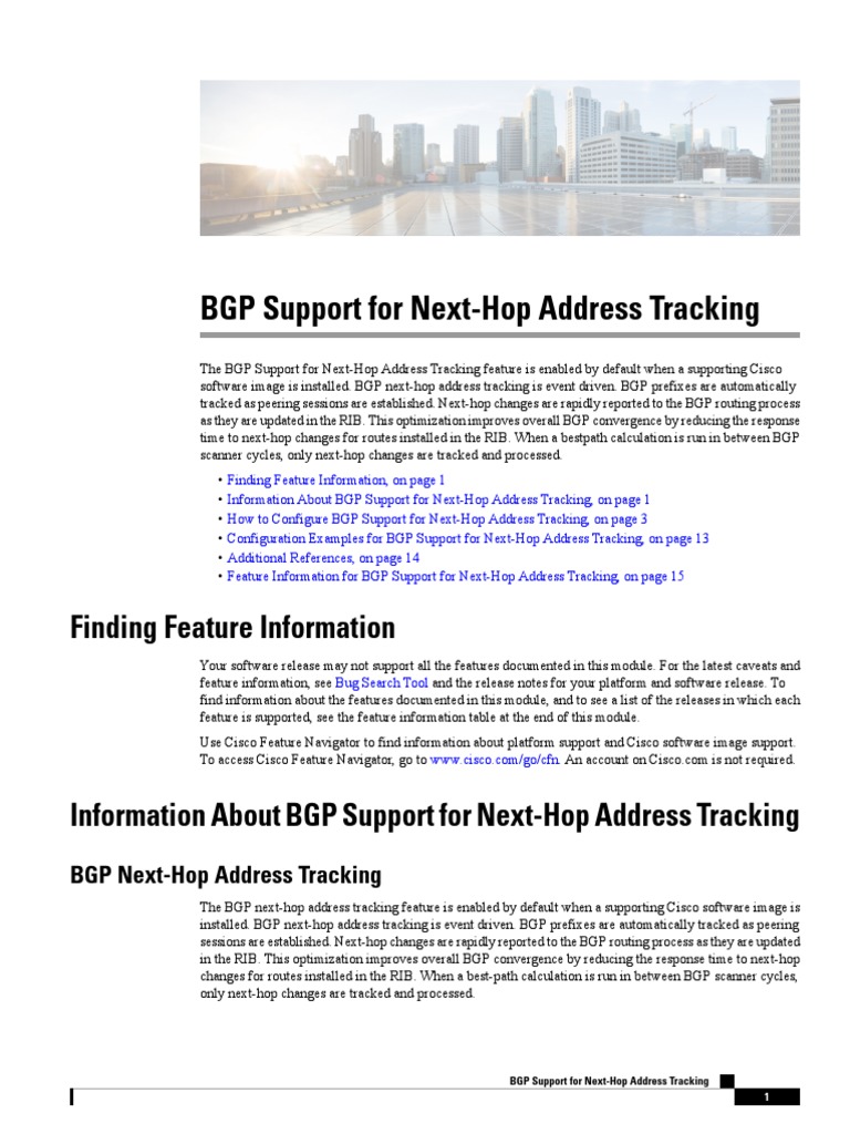 BGP Support For Next-Hop Address Tracking: Finding Feature Information ...