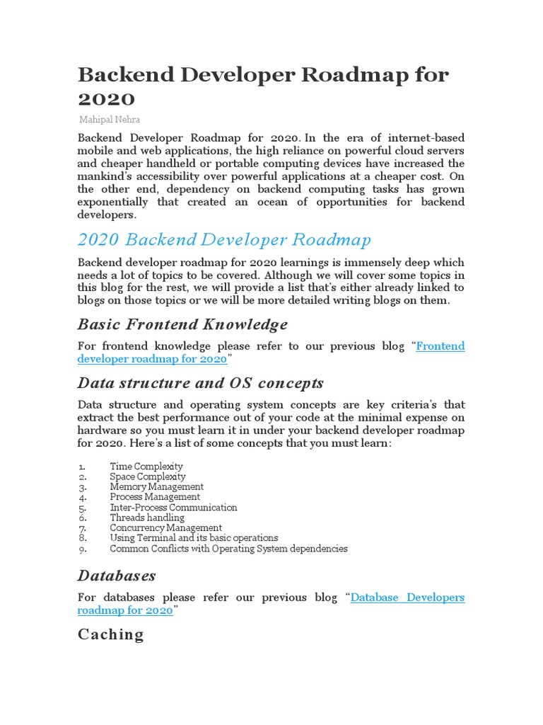 Backend Developer Roadmap For 2020 | PDF | Service Oriented ...