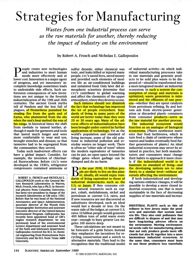 Frosch Et Al. - 1989 - Strategies For Manufacturing | PDF | Polyvinyl ...