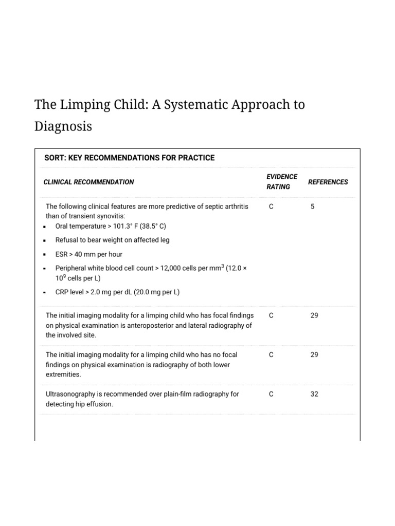 The Limping Child: A Systematic Approach To Diagnosis: Sort: Key ...
