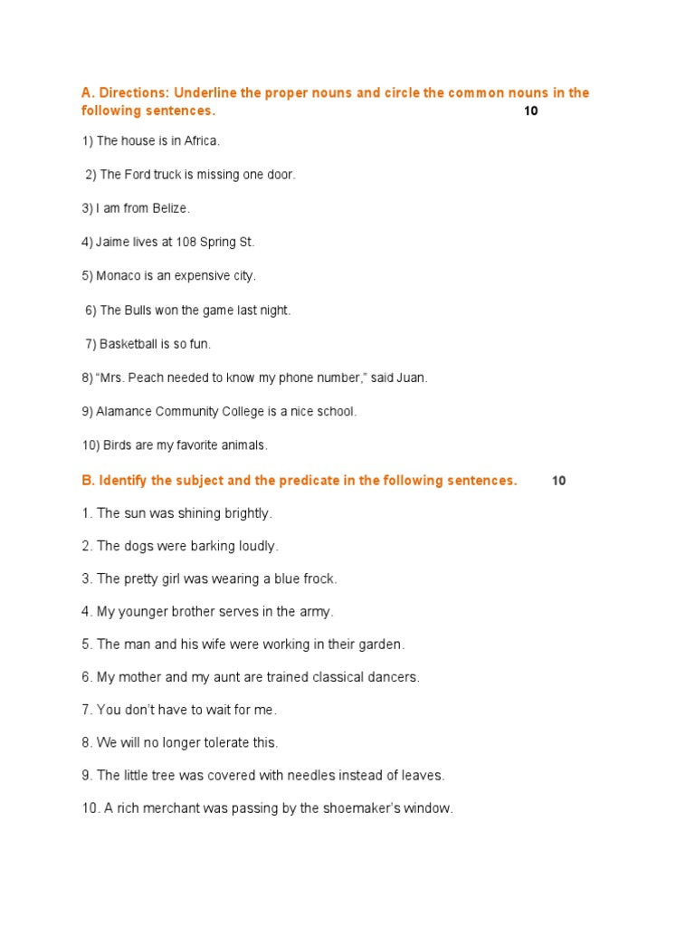 A. Directions: Underline The Proper Nouns and Circle The Common Nouns ...