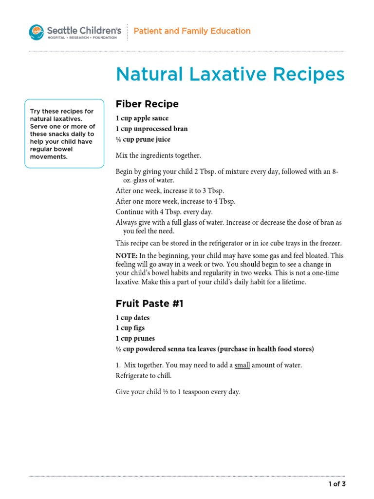 Natural Laxative Recipes: Fiber Recipe | PDF | Juice | Diet & Nutrition