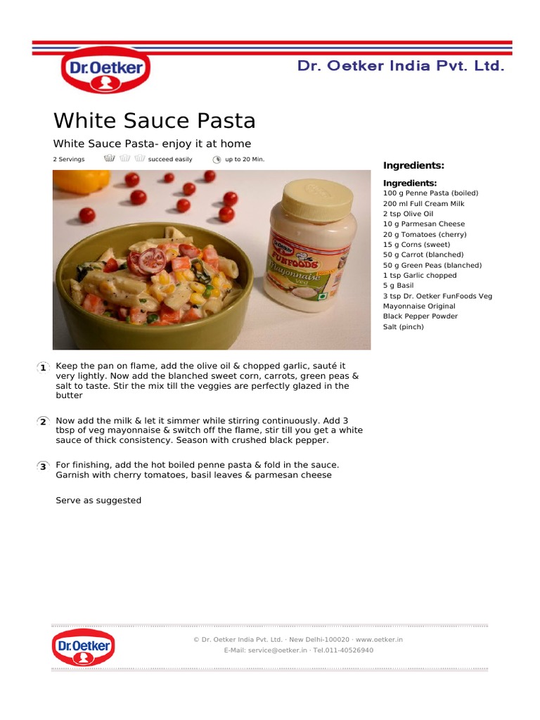 Recipes PDF White Sauce Pasta | PDF | Pasta | Mayonnaise