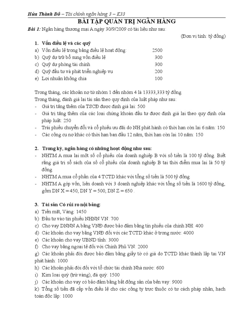 Bai Tap Tong Hop Quan Tri Ngan Hang | PDF