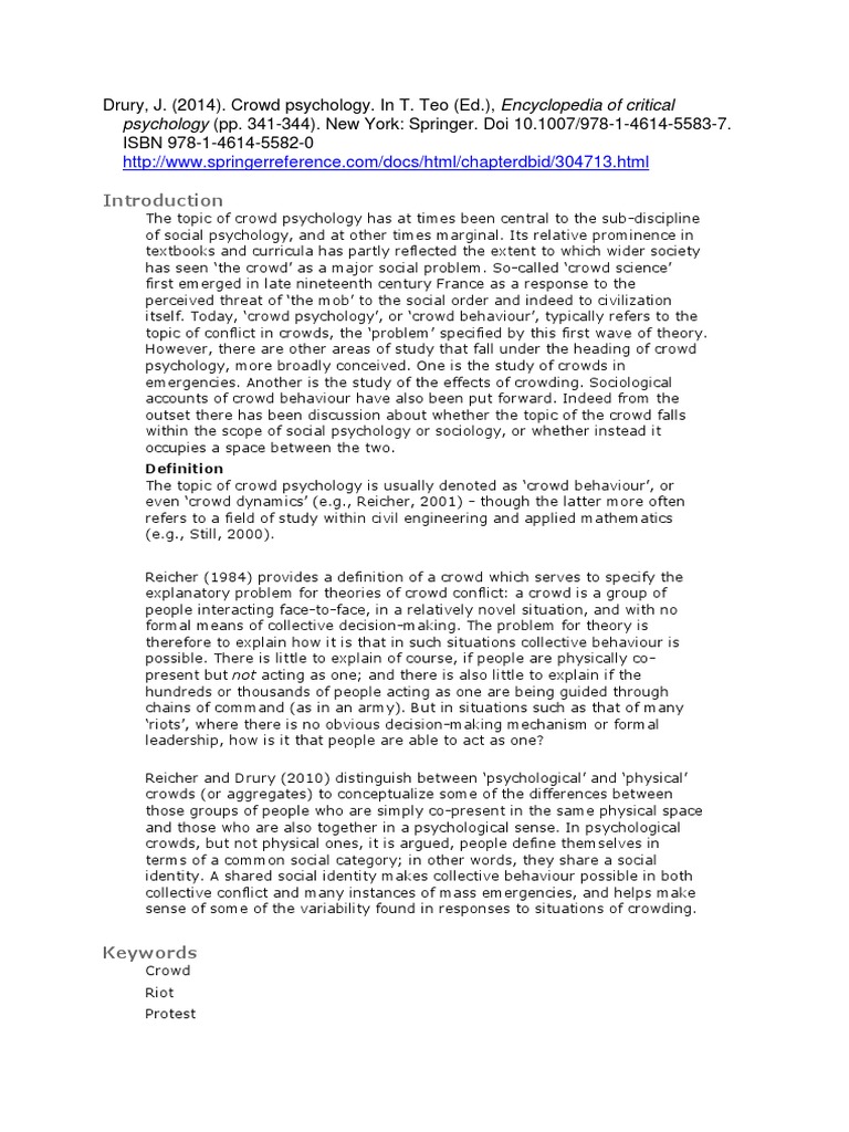 Crowd Psychology | PDF | Identity (Social Science) | Psychology