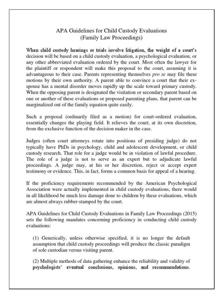 APA Guidelines and Mental Disorders in Child Custod PDF | PDF ...