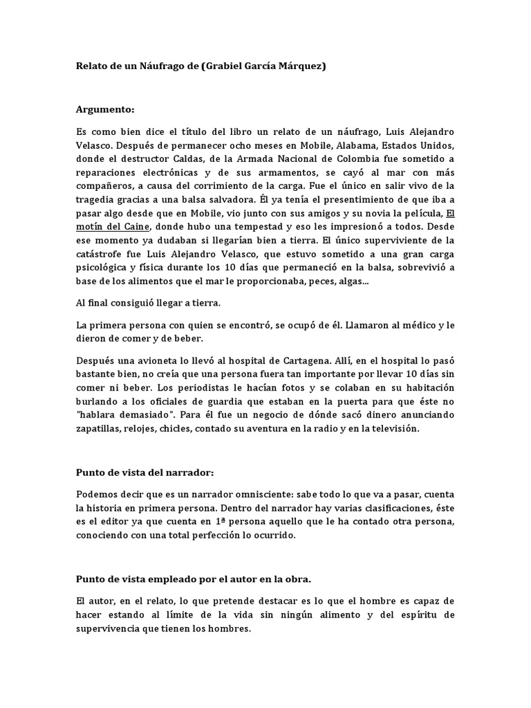 Relato de Un Náufrago ANALISIS | PDF