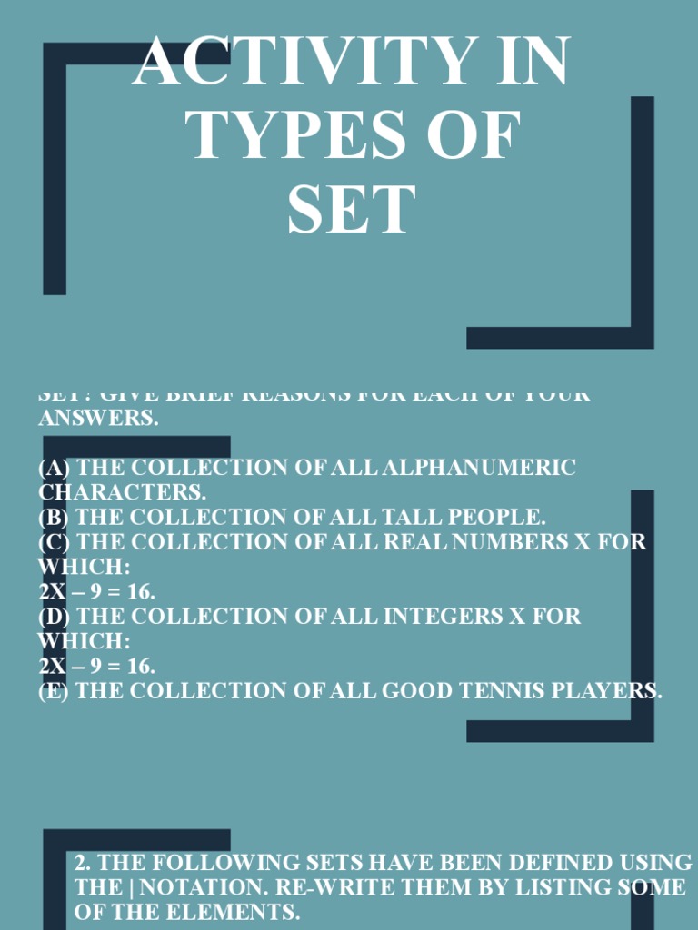 Types of Set | PDF | Set (Mathematics) | Numbers