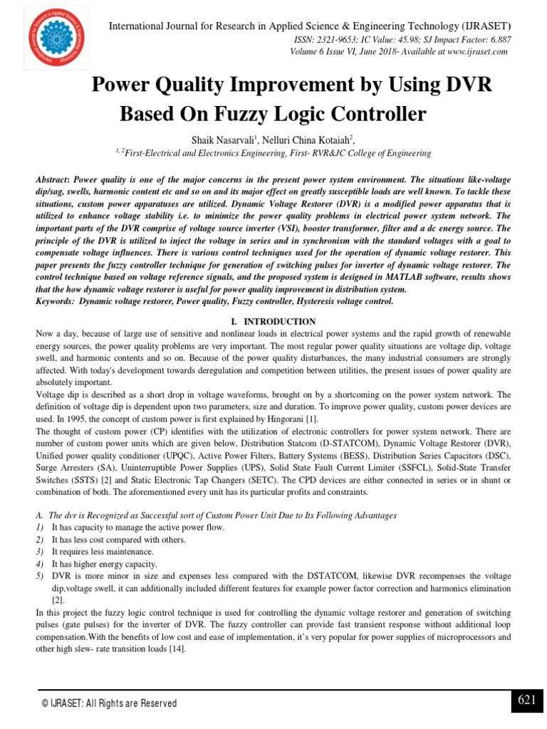 Power Quality Improvement by Using DVR Based On Fuzzy Logic Controller | PDF | Power Inverter ...