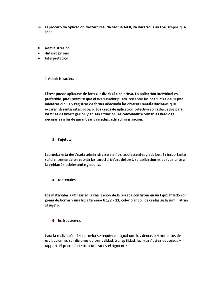 El Proceso de Aplicación Del Test DFH de MACHOVER | PDF | Expresión ...