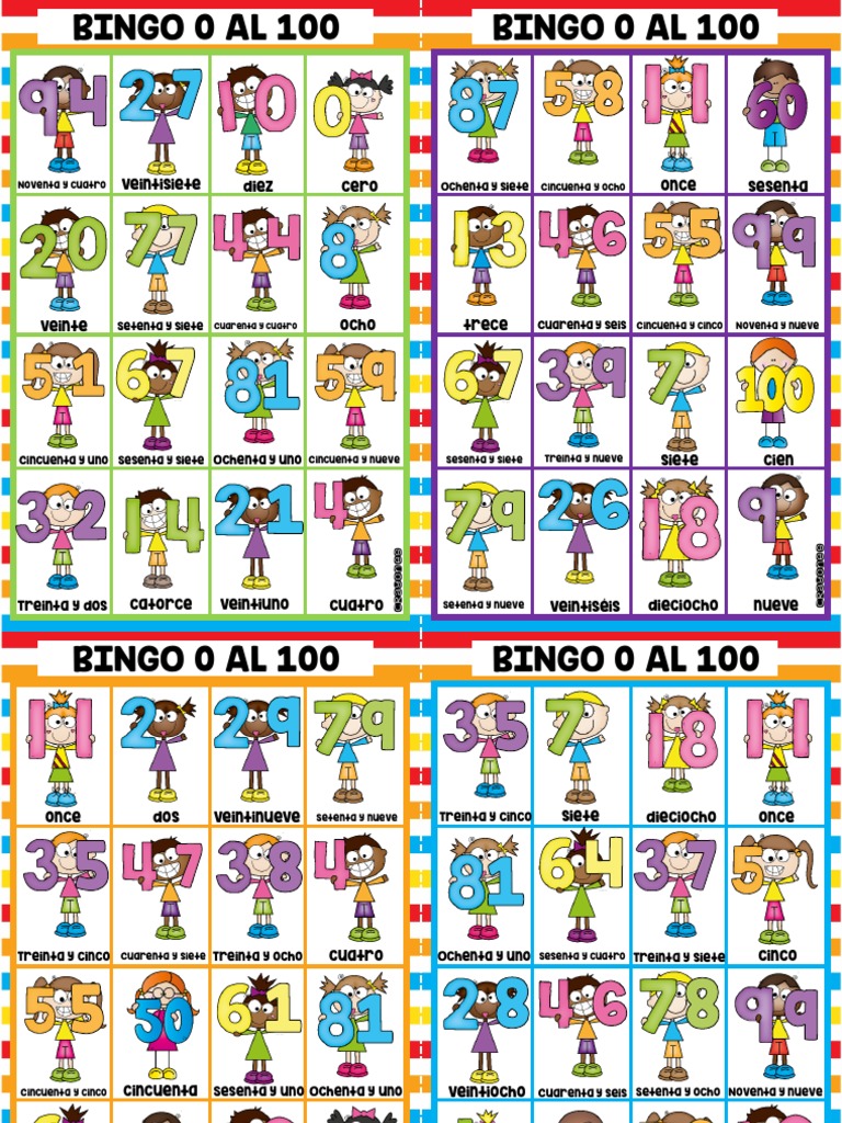 Bingo de Números del 0 al 100 | PDF | Hogar, jardinería y bricolaje
