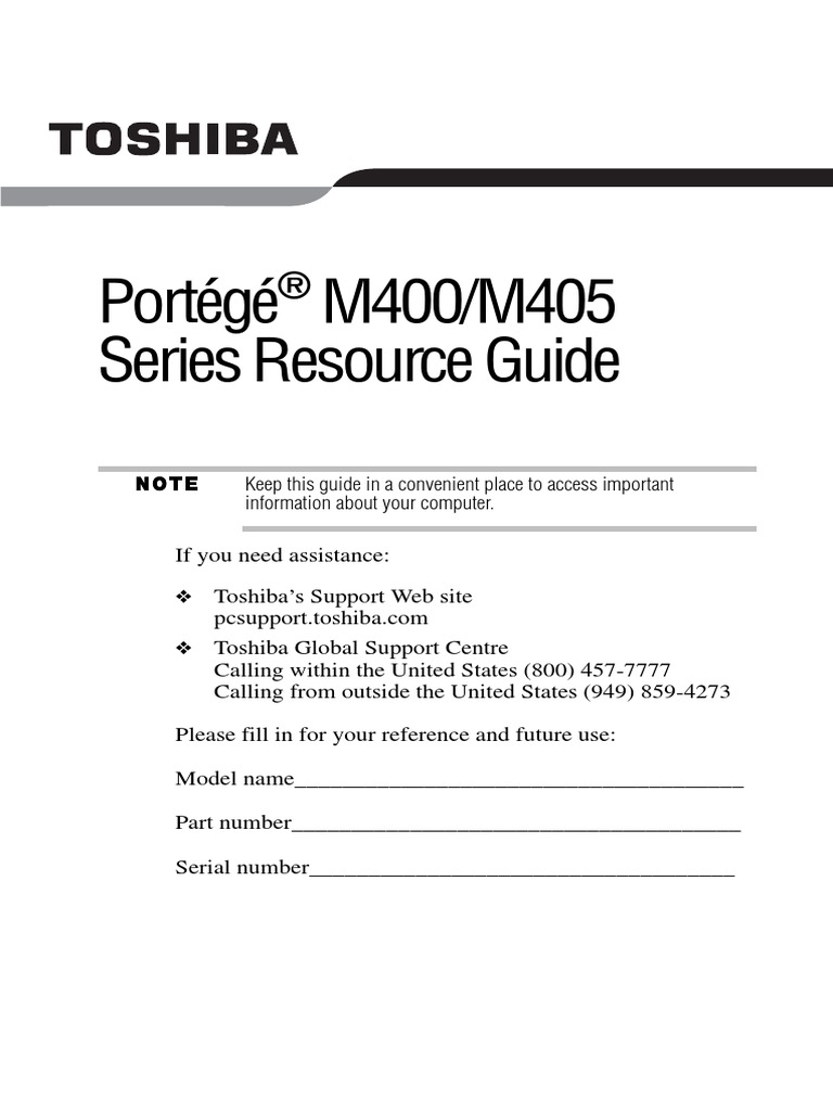 Portégé M400/M405 Series Resource Guide | PDF | Radio | Bluetooth