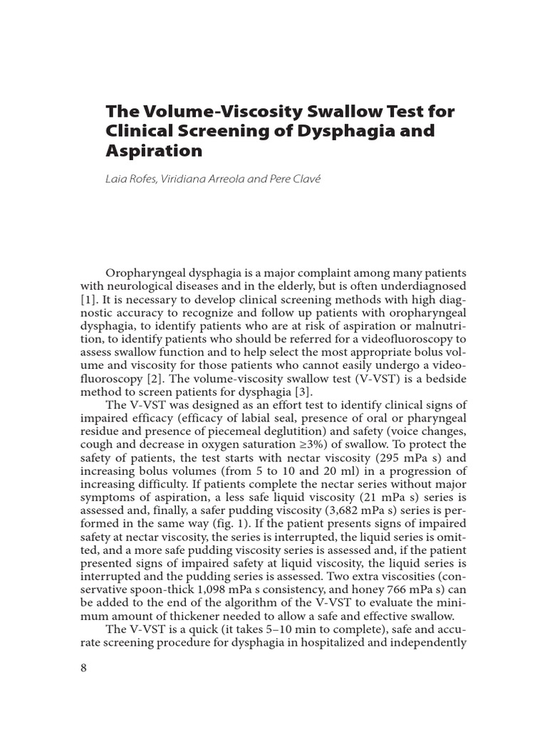 The Volume-Viscosity Swallow Test For Clinical Screening of Dysphagia ...