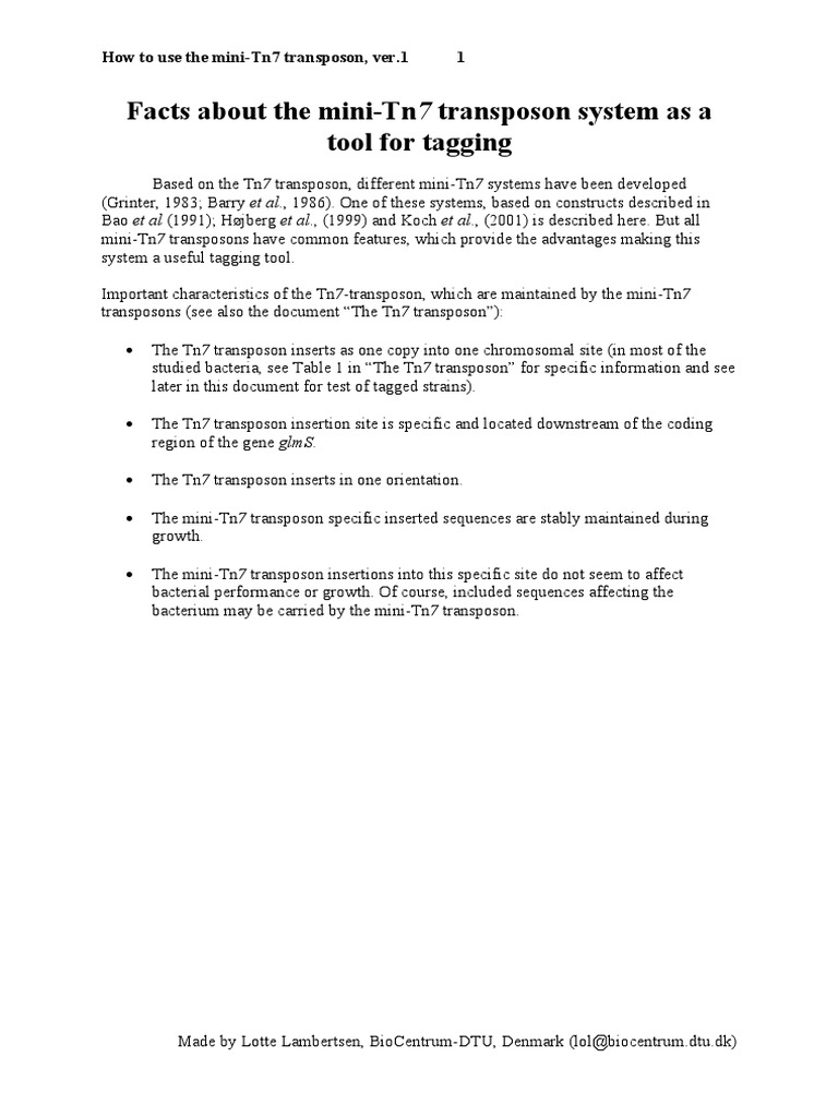 Facts About The Mini-Tn7 Transposon System As A Tool For Tagging | PDF ...