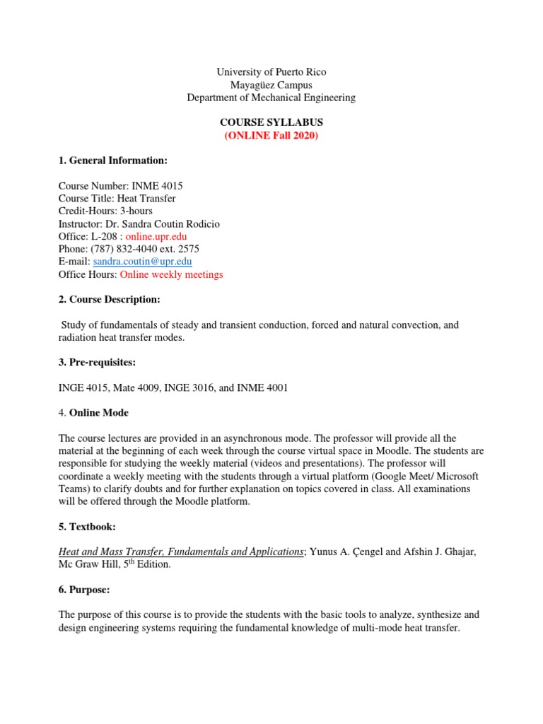 Course Syllabus: Online - Upr.edu | PDF | Sexual Harassment | Heat Transfer