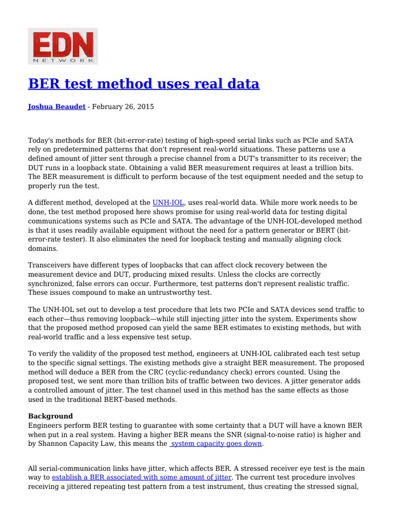 BER Test Method Uses Real Data: Joshua Beaudet | PDF | Electronic ...