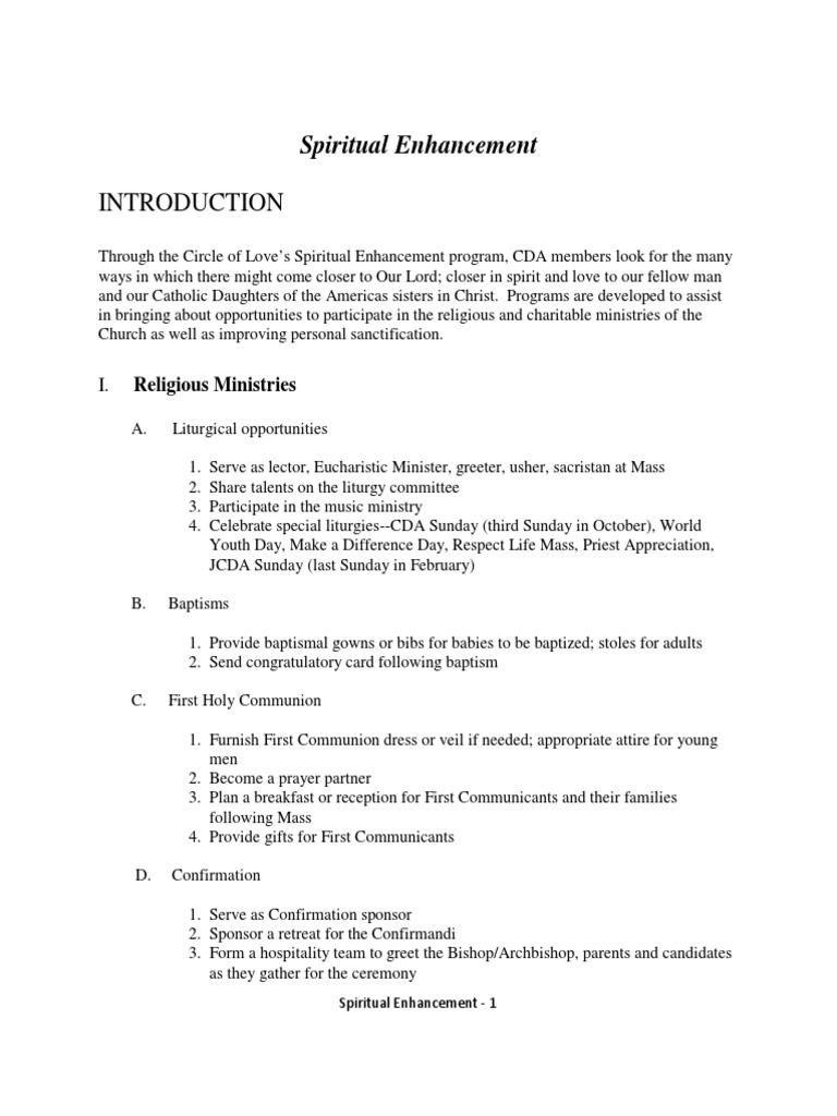 1 Spiritual Enhancement | PDF | Mass (Liturgy) | Eucharist