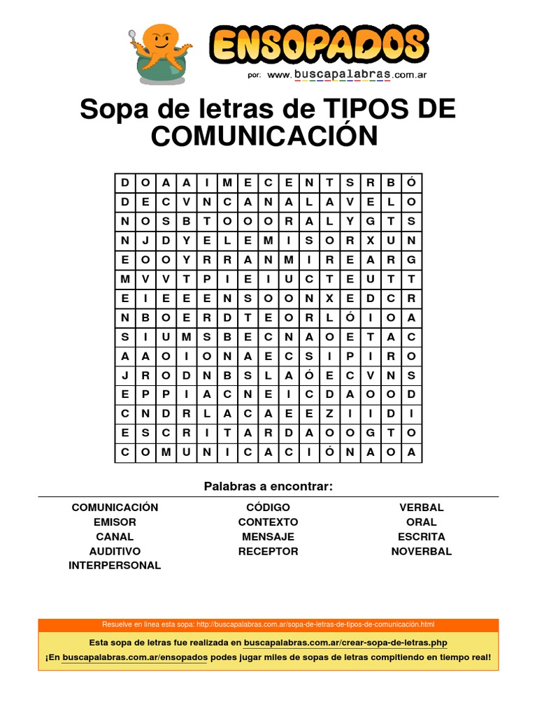 Sopa de Letras de Tipos de Comunicación | PDF