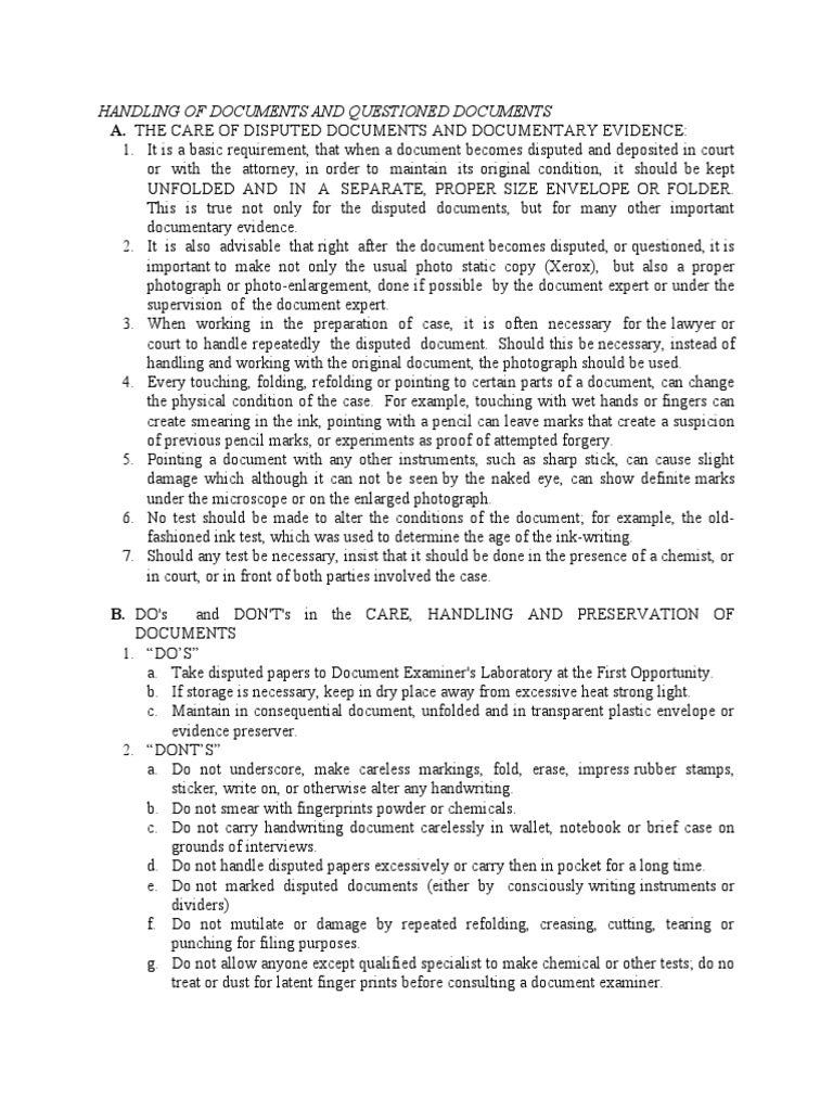 Proper Handling, Preservation, and Care of Disputed Documents and ...