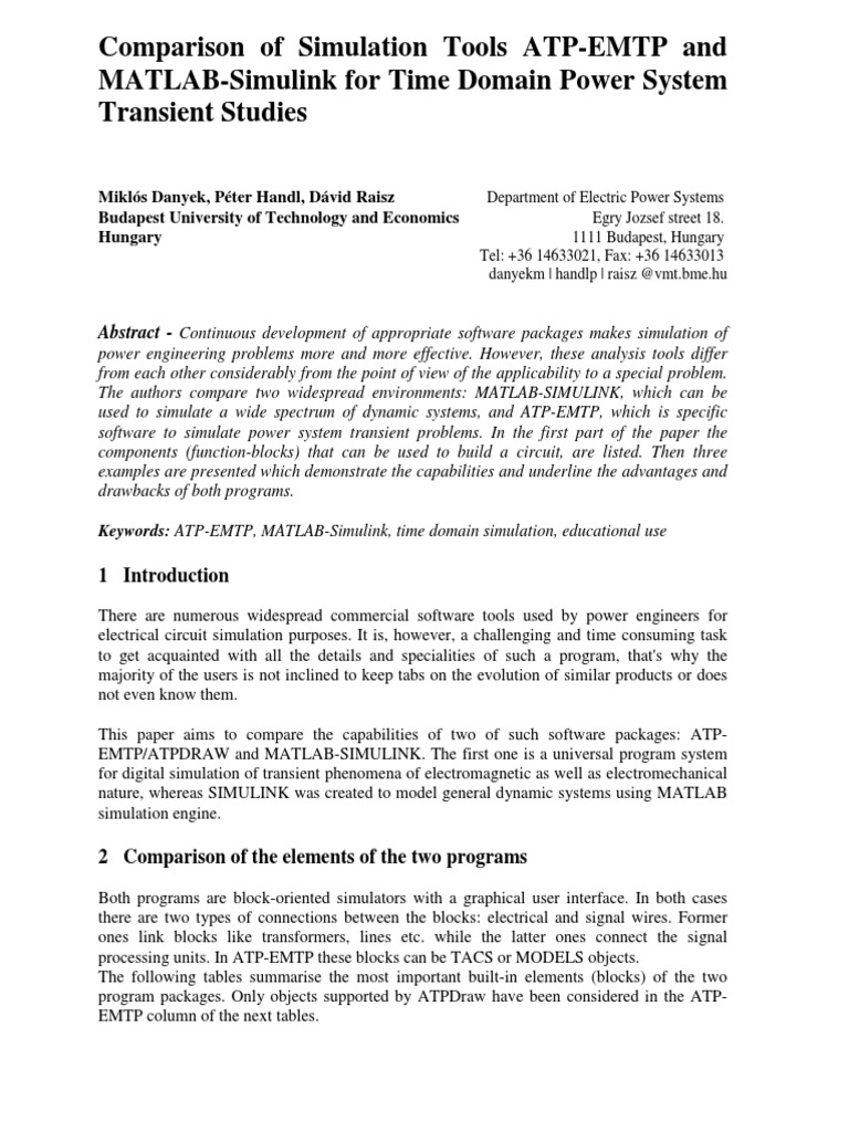 Comparison of Simulation Tools ATP-EMTP and Matlab-Simulink | PDF ...