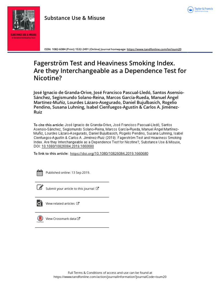 Fagerström Test and Heaviness Smoking Index. Are They Interchangeable ...
