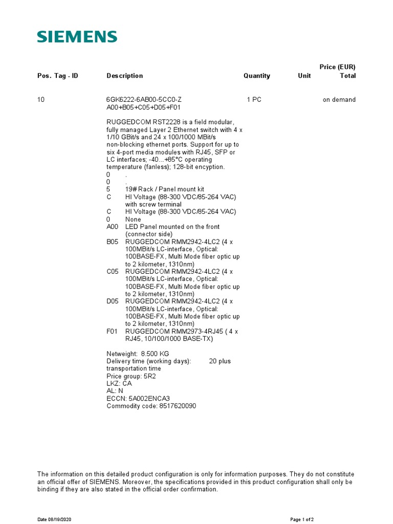 Product Configuration and Pricing for RUGGEDCOM RST2228 Field Modular ...