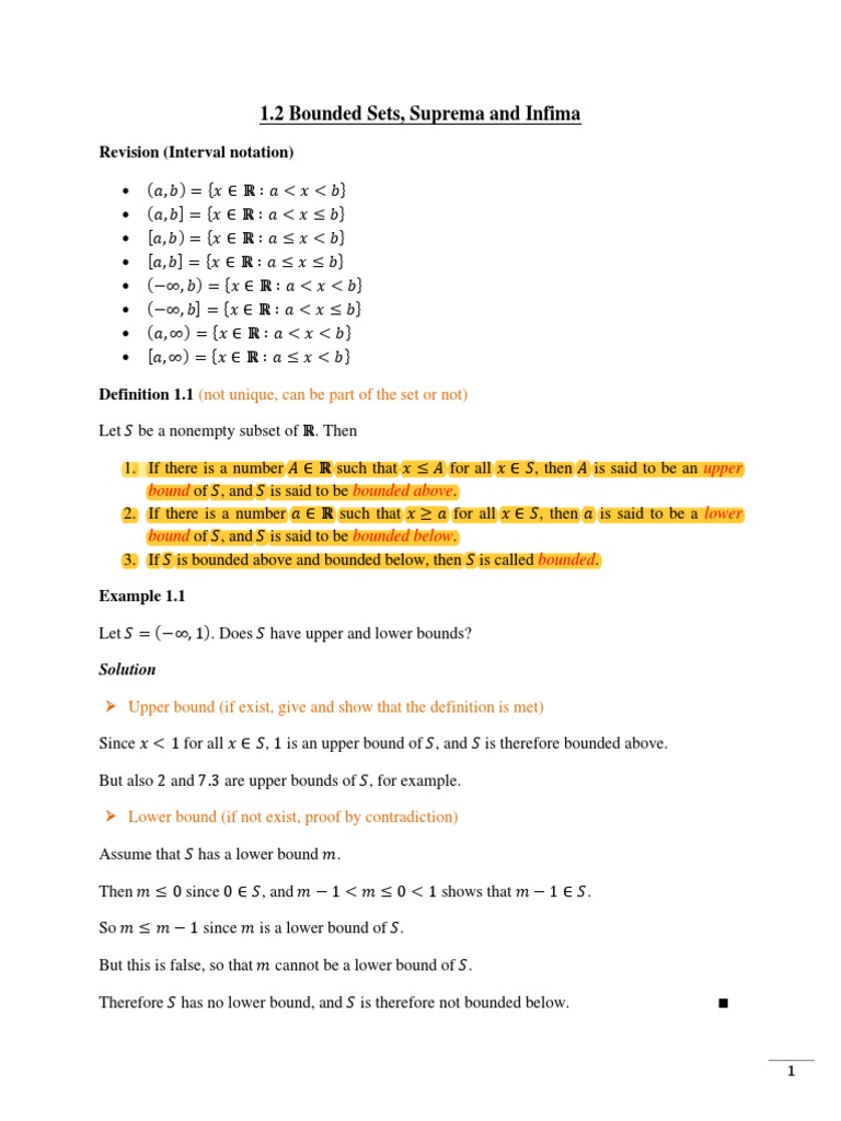 Sec 1.2 Bounded Sets, Suprema and Infima | Download Free PDF | Real Number | Mathematical Analysis