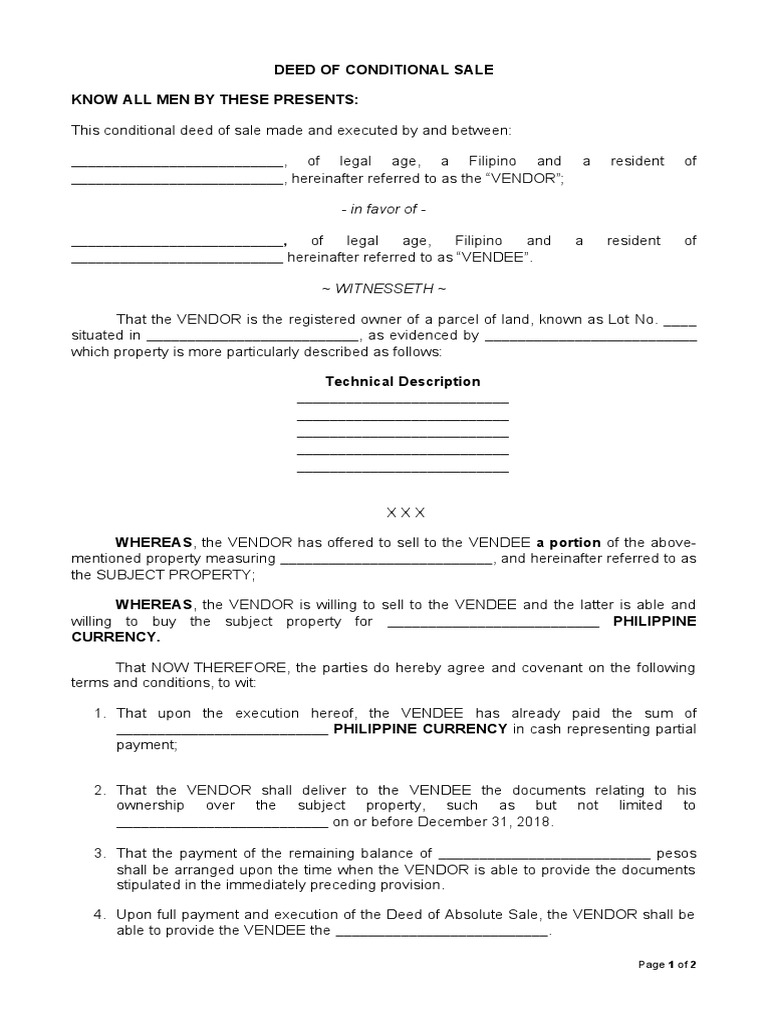 Deed of Conditional Sale | PDF | Deed | Government Information