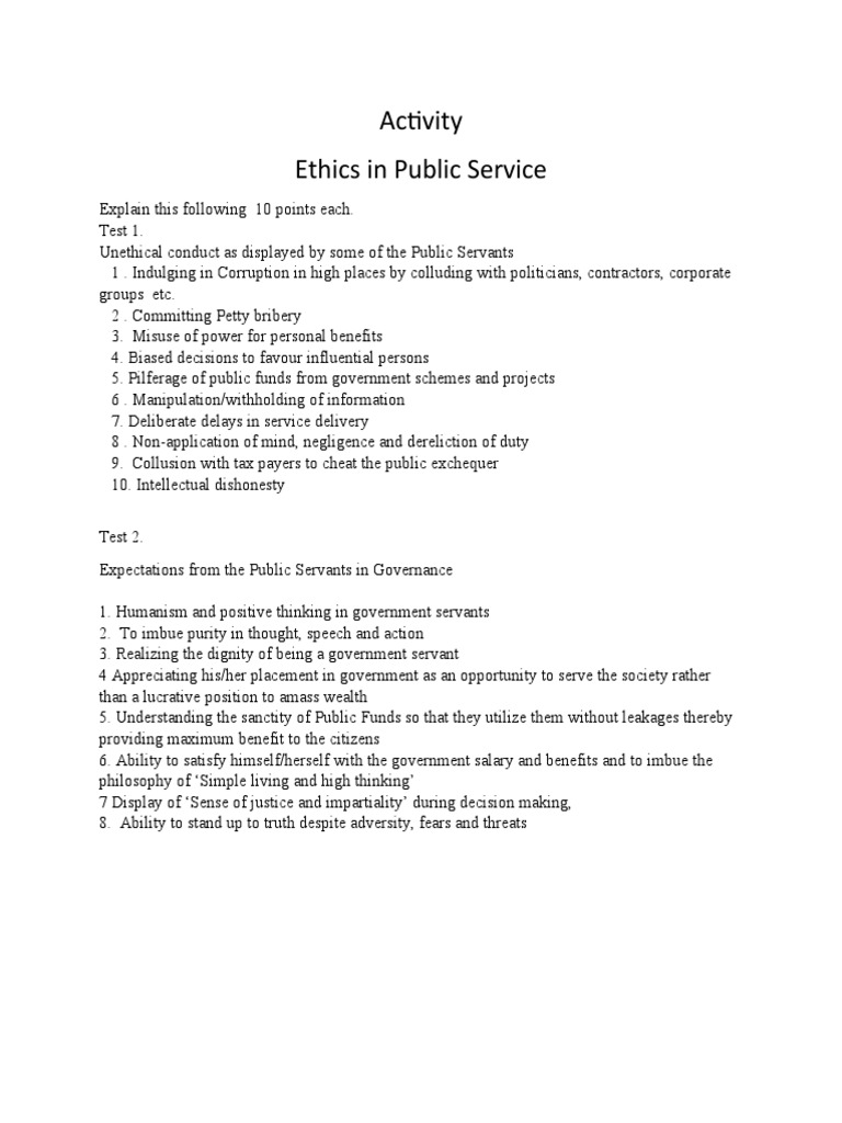 Ethics in Public Service Standards | PDF | Finance & Money Management ...
