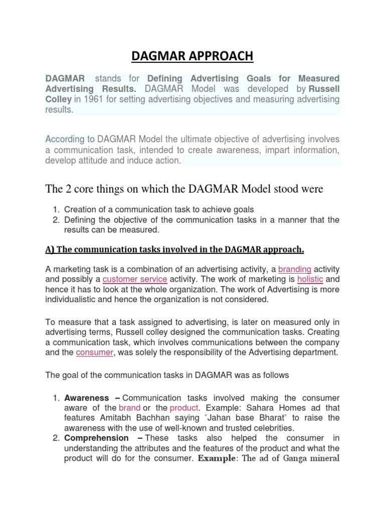 Dagmar Approach: The 2 Core Things On Which The DAGMAR Model Stood Were ...