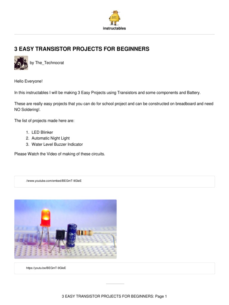 3 Easy Transistor Projects For Beginners: Instructables | PDF ...
