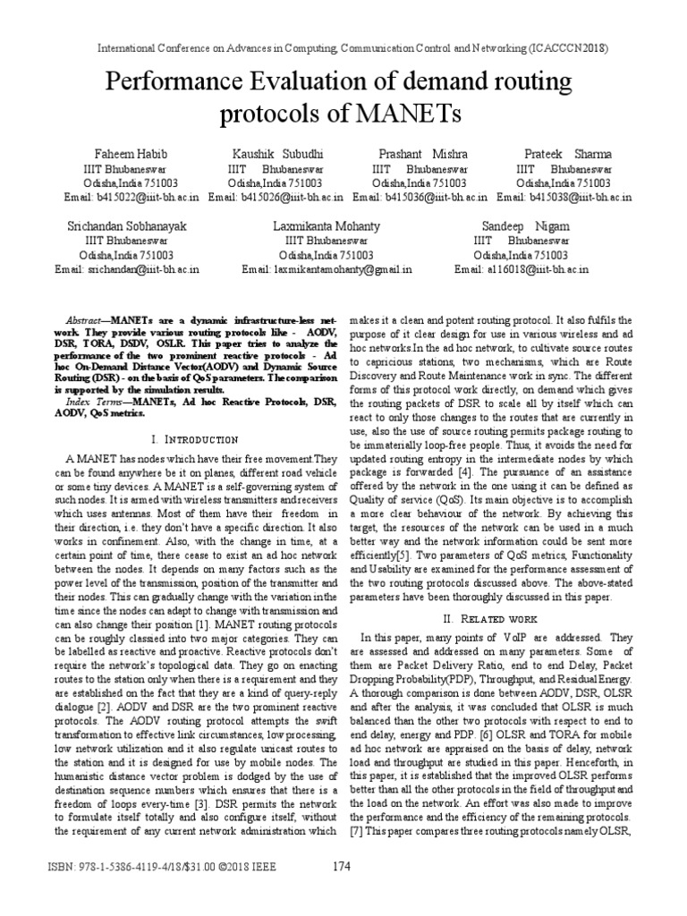 Performance Evaluation Of Demand Routing Protocols Of Manets Pdf Wireless Ad Hoc Network