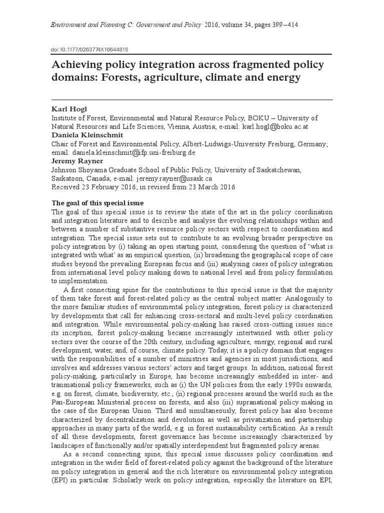 Achieving Policy Integration Across Fragmented Policy Domains Forestry ...