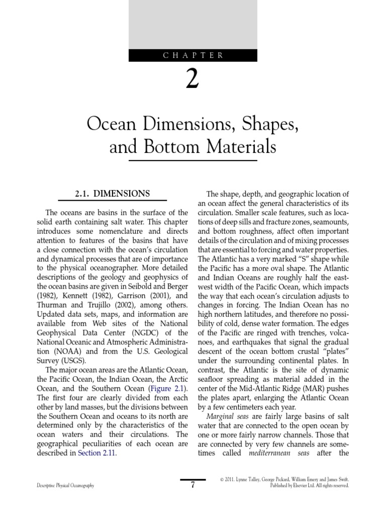 Ocean Dimensions and Shapes: A Descriptive Overview of the Size, Depth ...