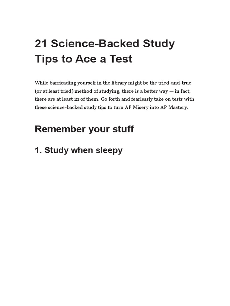 21 Science-Backed Study Tips To Ace A Test: Remember Your Stuff | PDF ...