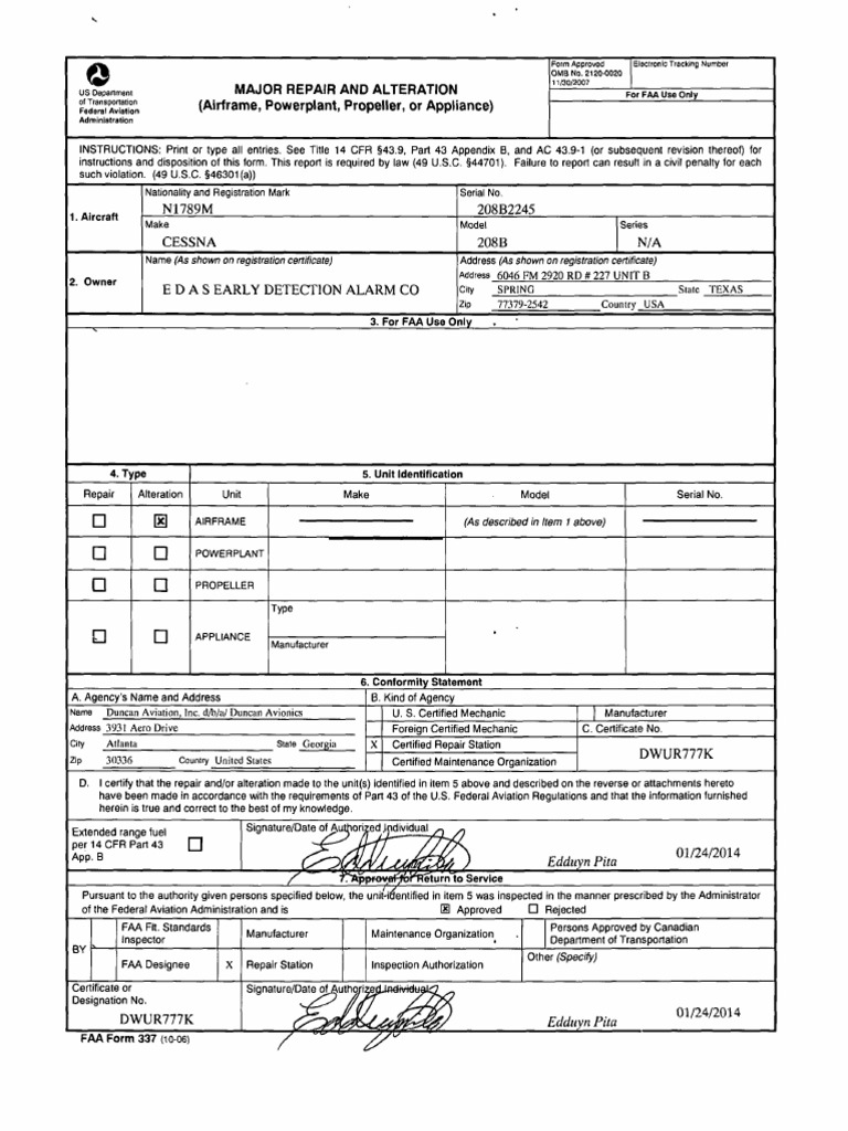 FAA Airworthiness Report For N1789M | PDF