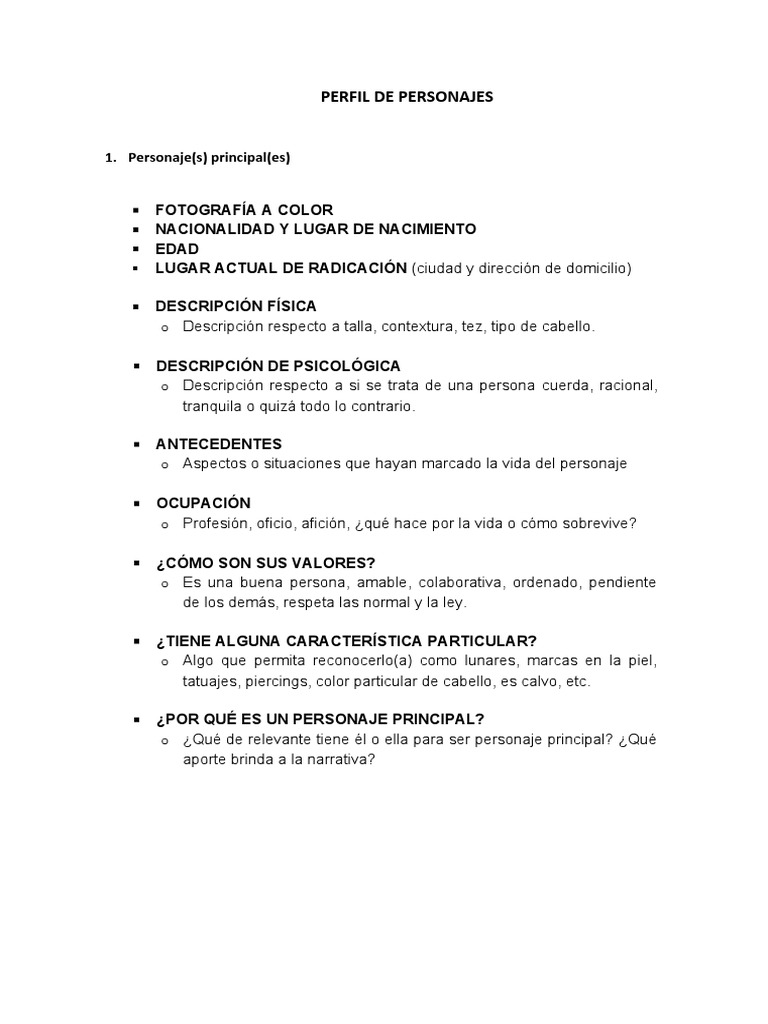 Perfil Completo de Personajes | PDF