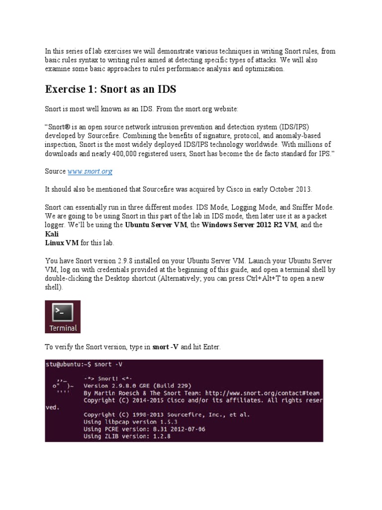 Exercise 1: Snort As An IDS: Kali Linux VM For This Lab | PDF | File Transfer Protocol ...
