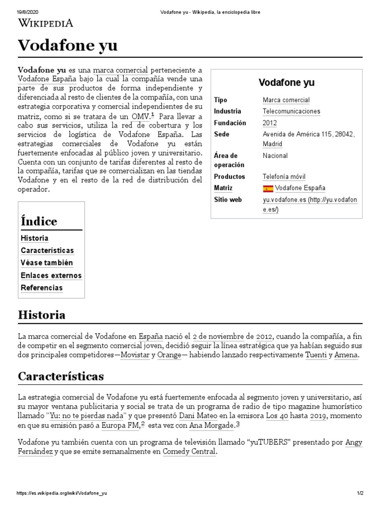 Vodafone Yu - Wikipedia, La Enciclopedia Libre | PDF ...