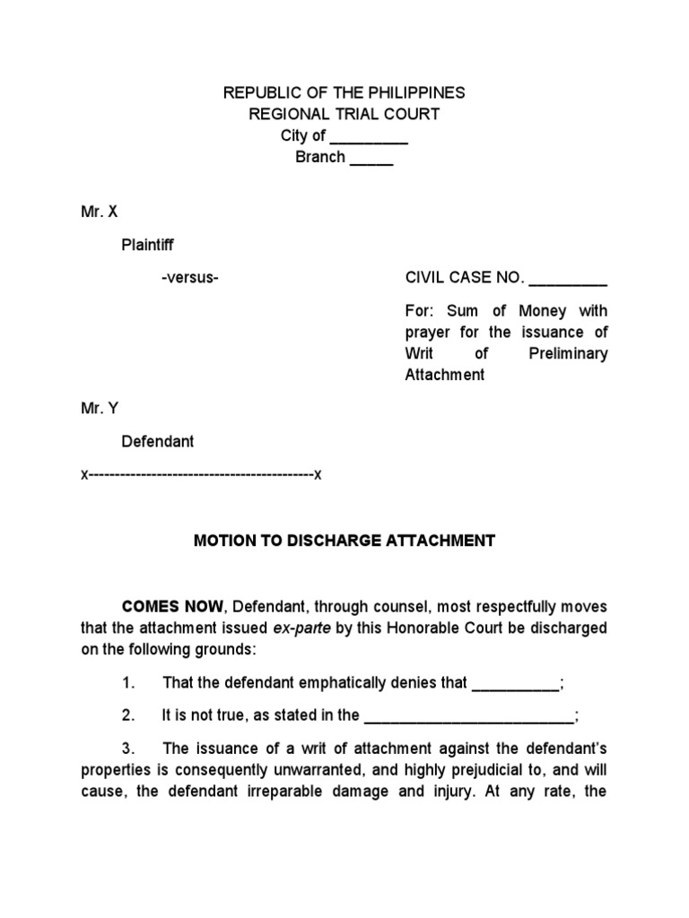 Motion To Discharge Attachment | Download Free PDF | Affidavit | Virtue