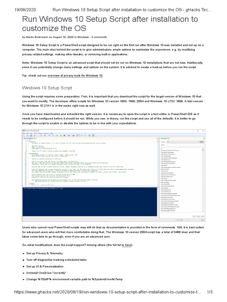 Run Windows 10 Setup Script After Installation To Customize The OS ...
