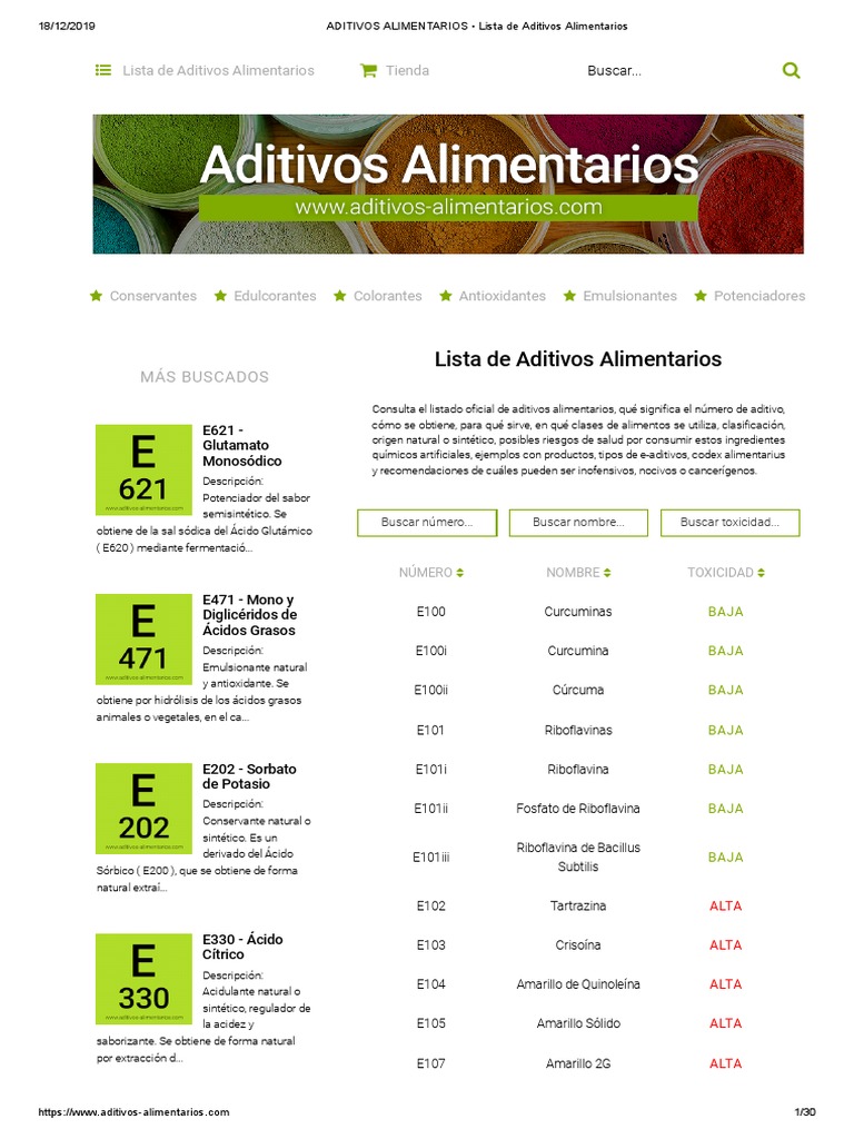 Lista de Aditivos Alimentarios | Descargar gratis PDF | Fosfato ...
