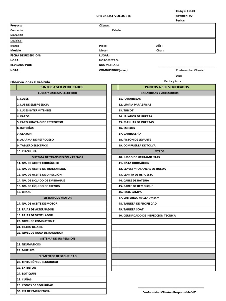 Check List Volquete | PDF | Coche | Transporte