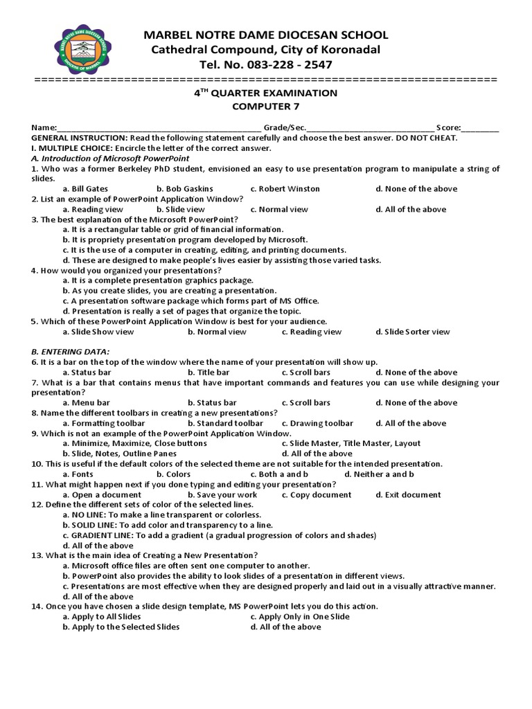 Grade 7 Exam (4th Quarter) | PDF | Microsoft Power Point | Communication