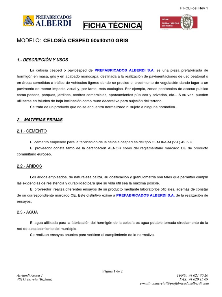 Ficha Tecnica Gramoquin Hexagonal | PDF | Hormigón | Naturaleza