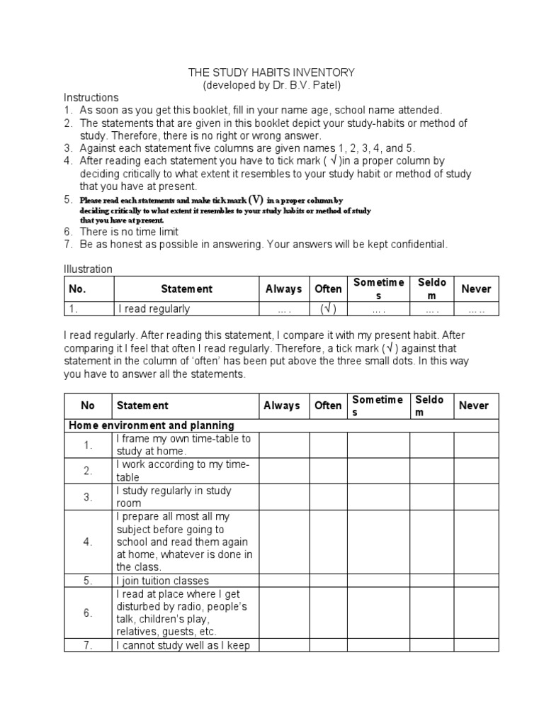 The Study Habits Inventory | PDF | Teachers | Test (Assessment)