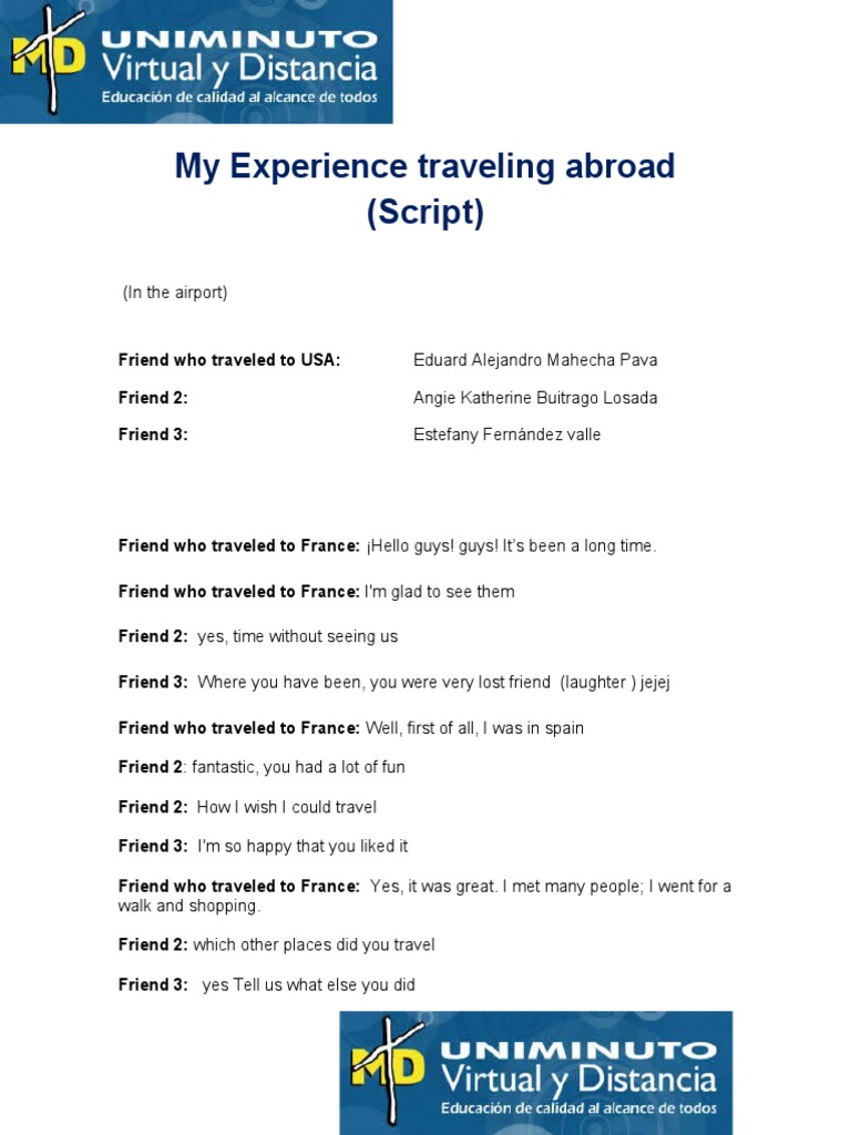 My Experience Traveling Abroad (Script) : (In The Airport) | PDF | Art