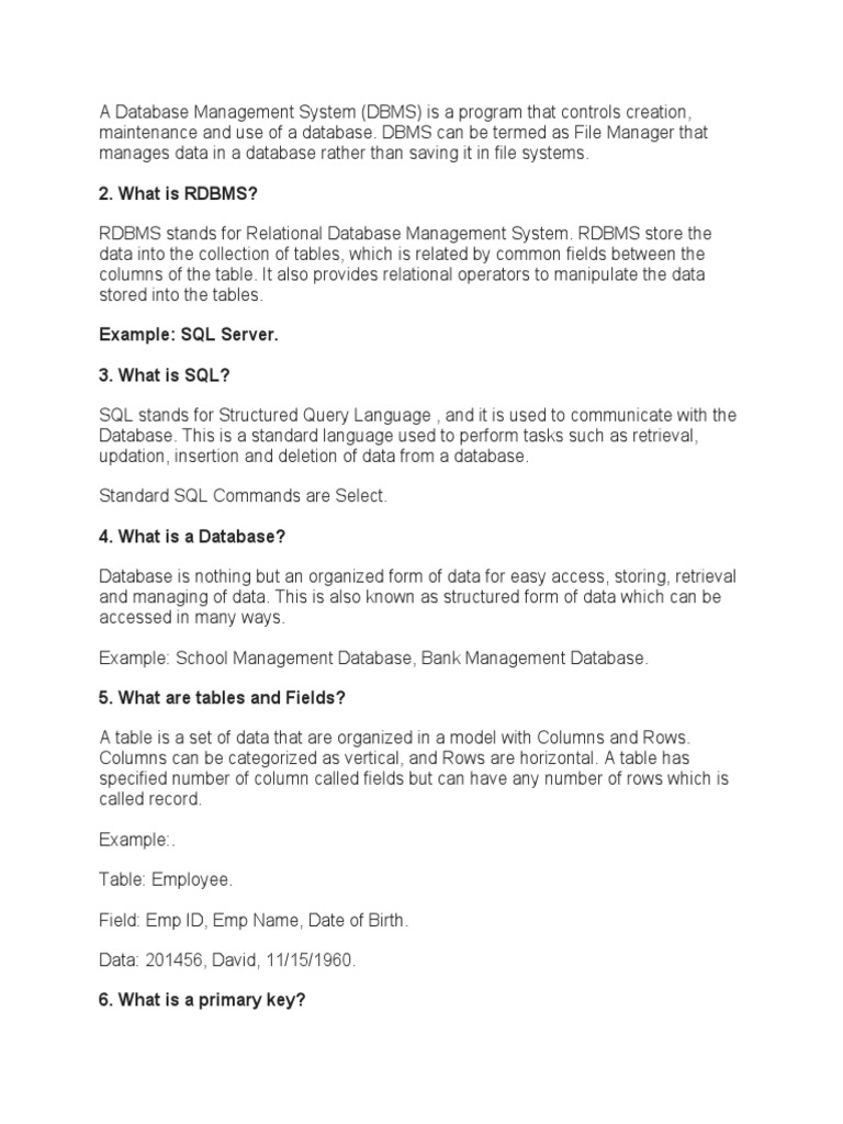 Dbms Interview Question | PDF | Relational Database | Database Index