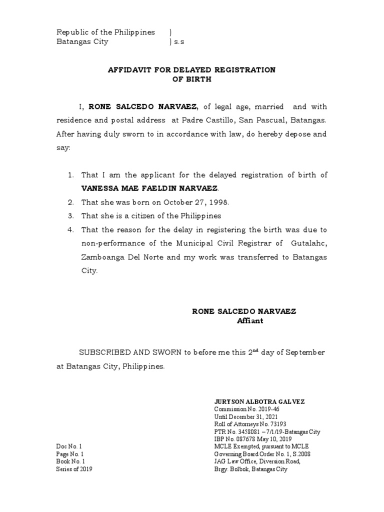 Affidavit for Delayed Birth Registration | PDF